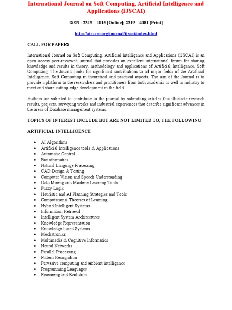 International Journal On Soft Computing Artificial Intelligence and ...