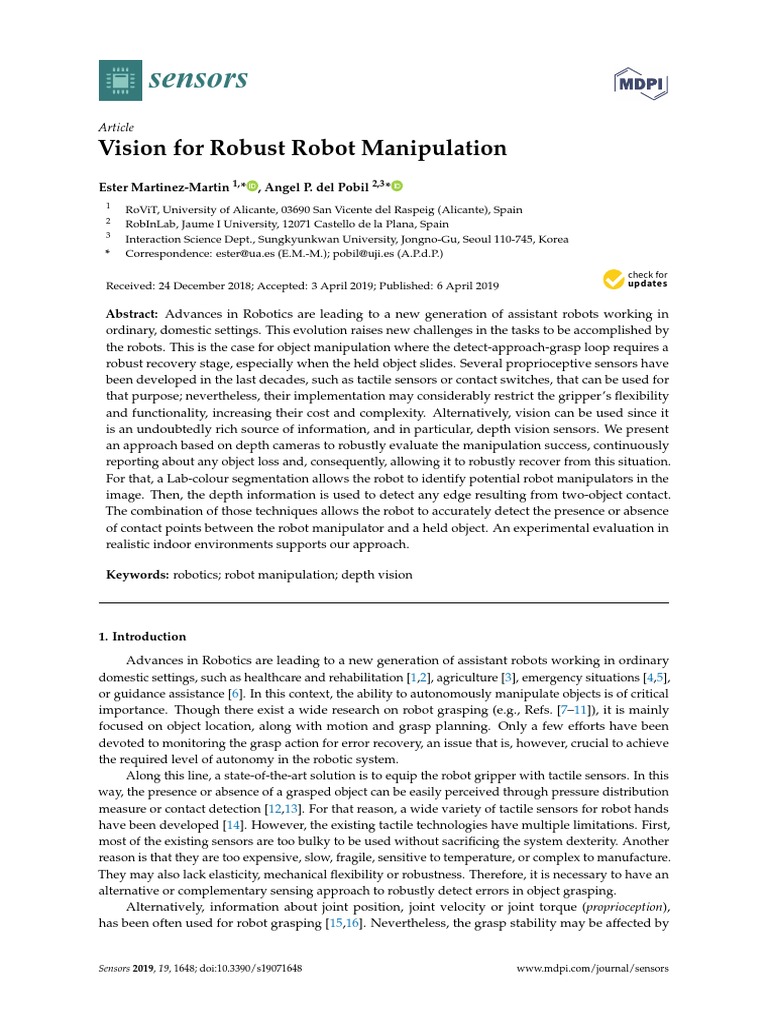 Sensors: Vision For Robust Robot Manipulation | PDF | Image Segmentation | Computer Vision