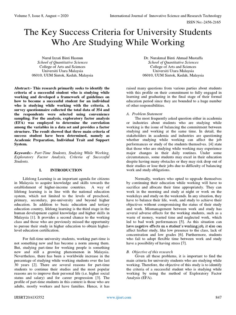 The Key Success Criteria For University Students Who Are Studying While ...