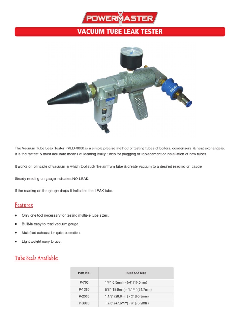 Vacuum Tube Leak Tester: Features | PDF