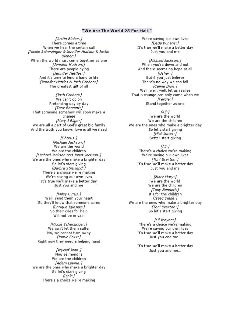 We Are The World 25 For Haiti | PDF | American Musicians | Pop Music