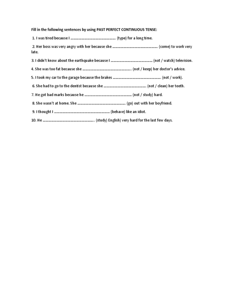 Past Perfect Continuous Tense Exercises | PDF