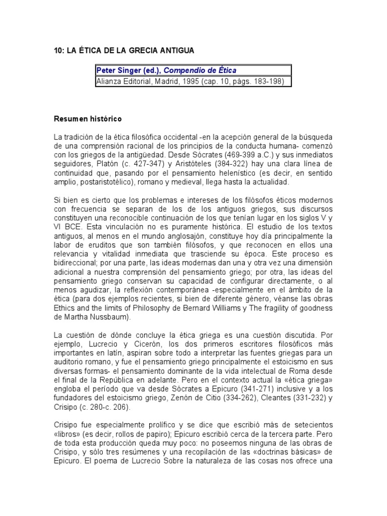 Capítulo 10. La Ética de La Grecia Antigua | PDF | Platón | Aristóteles