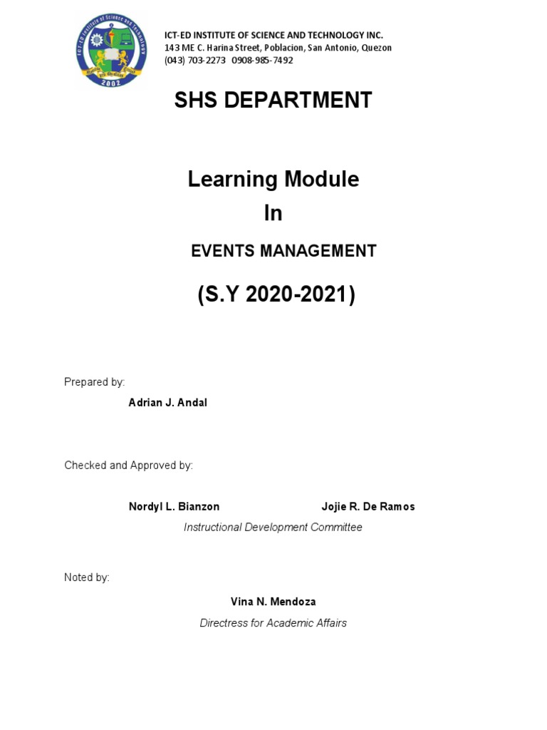 Events Management Learning Module | PDF | Mass Media | Psychological ...