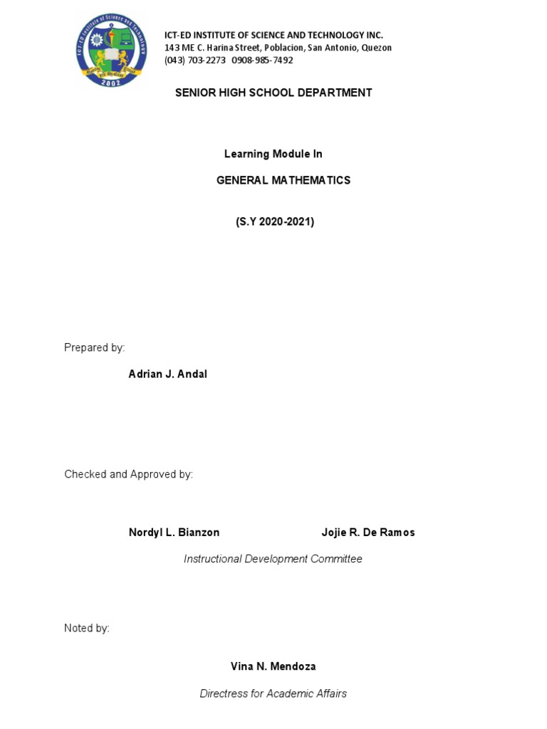 General Mathematics Learning Module | PDF | Function (Mathematics ...