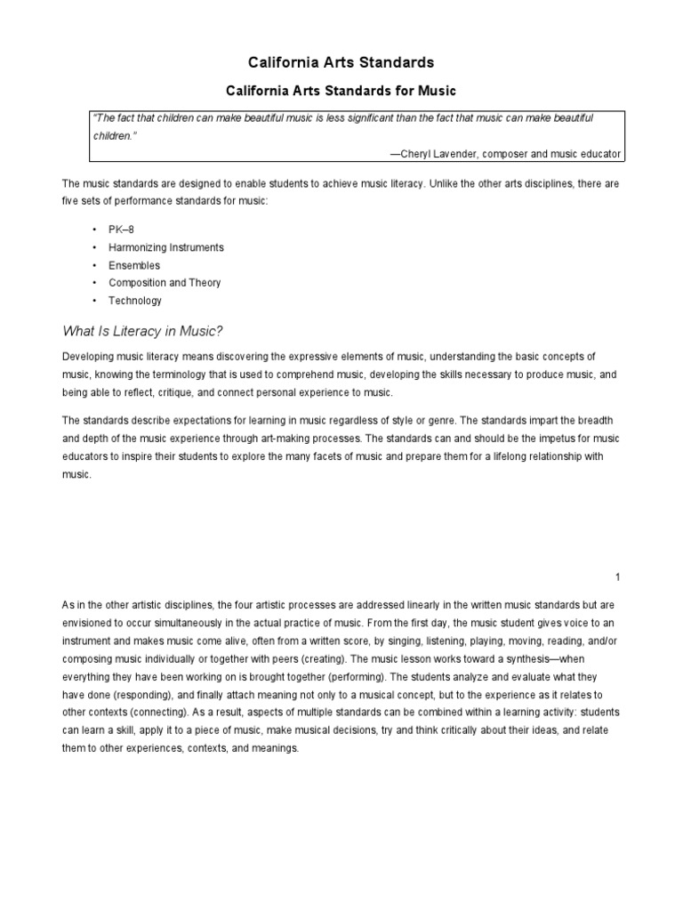 California Music Standards Overview | PDF | Clef | Musical Notation