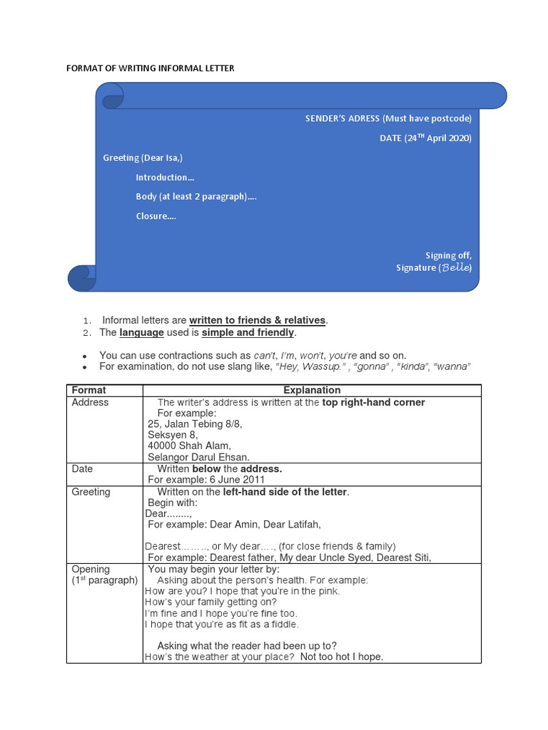 Format of Writing Informal Letter PDF | PDF