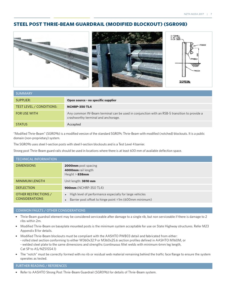 Steel Post Thrie-Beam Guardrail (Modified Blockout) (Sgr09B) | PDF ...