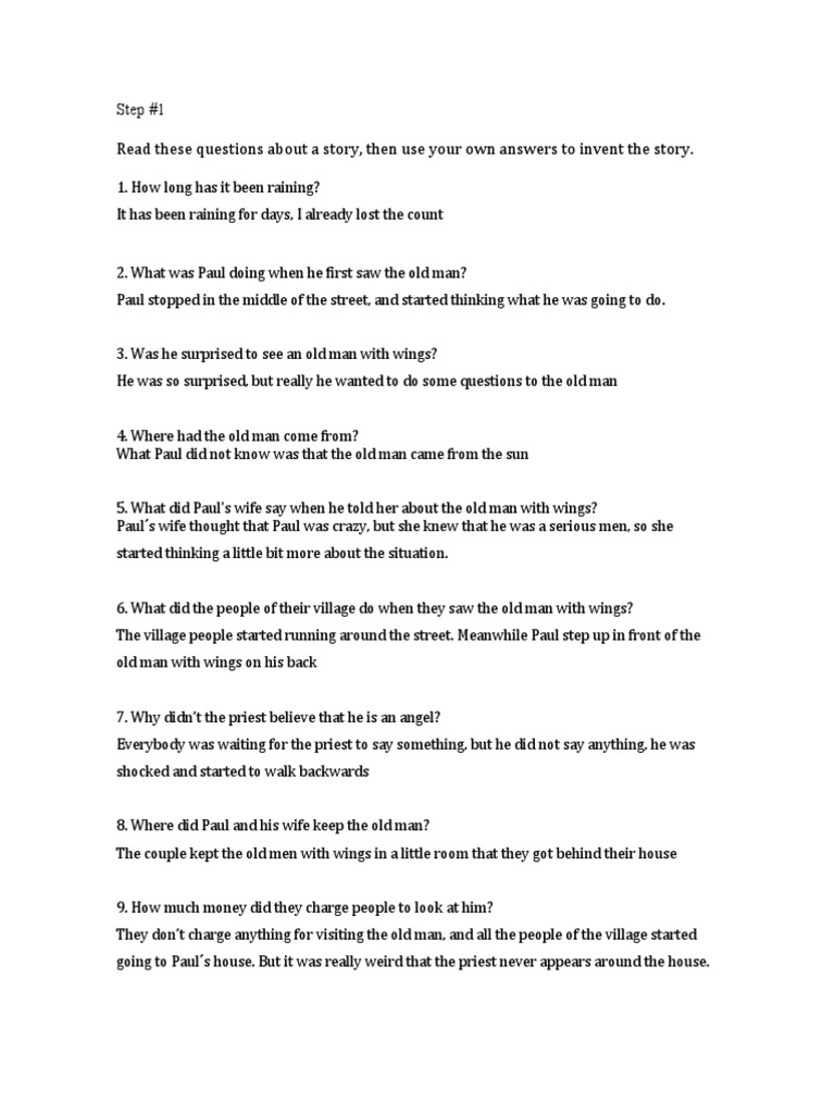 Step #1 Read These Questions About A Story, Then Use Your Own Answers ...