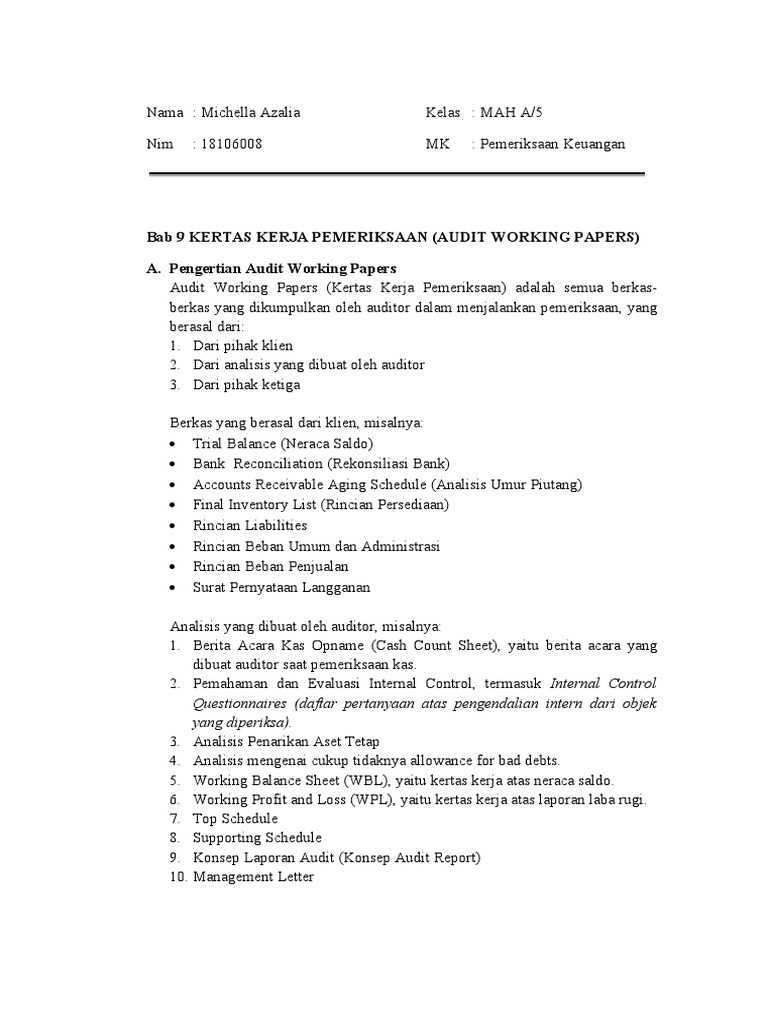 Kertas Kerja Pemeriksaan - Audit Working Paper | PDF