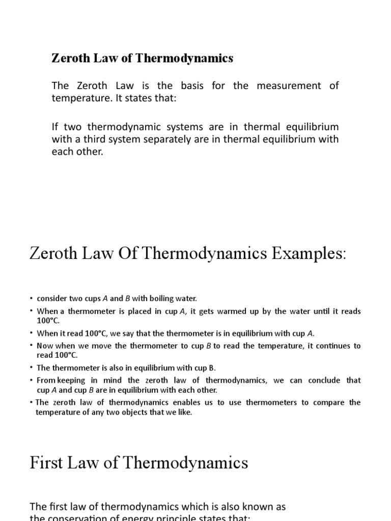 Zeroth Law of Thermodynamics | PDF | Heat | Thermodynamics