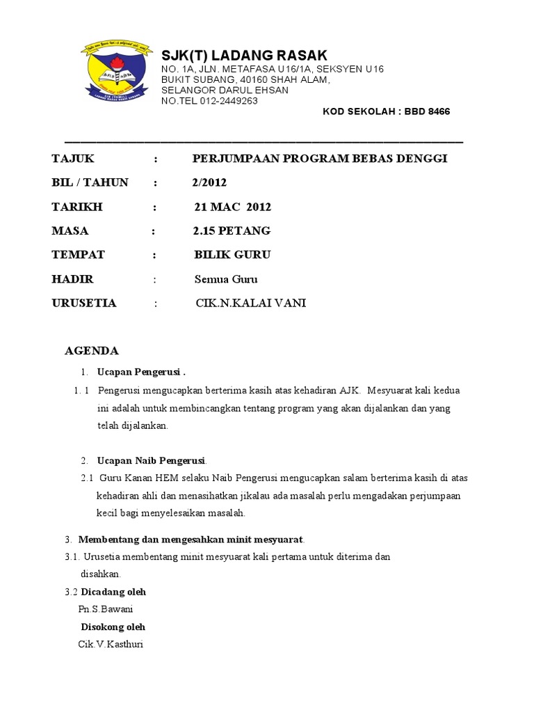 Minit Mesyuarat Bebas Denggi 2 | PDF