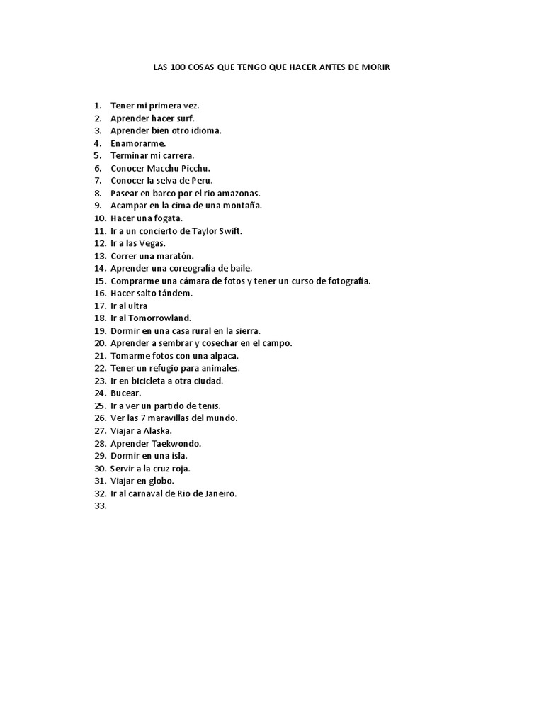 Las 100 Cosas Que Tengo Que Hacer Antes de Morir | PDF