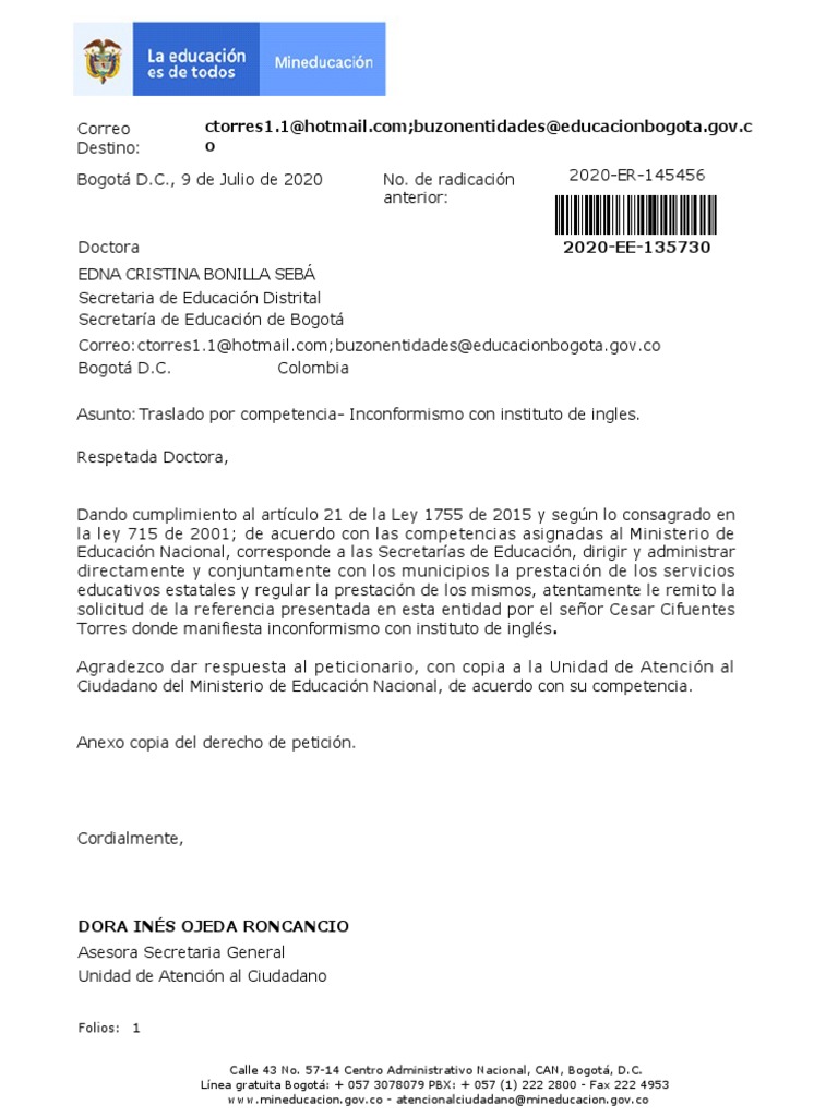 Inconformidad Con Respuesta | PDF | Bogotá | Comunicación