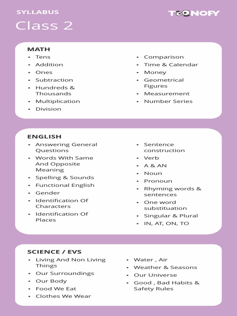 Toonofy Syllabus For Class 2, Grade 2 | PDF