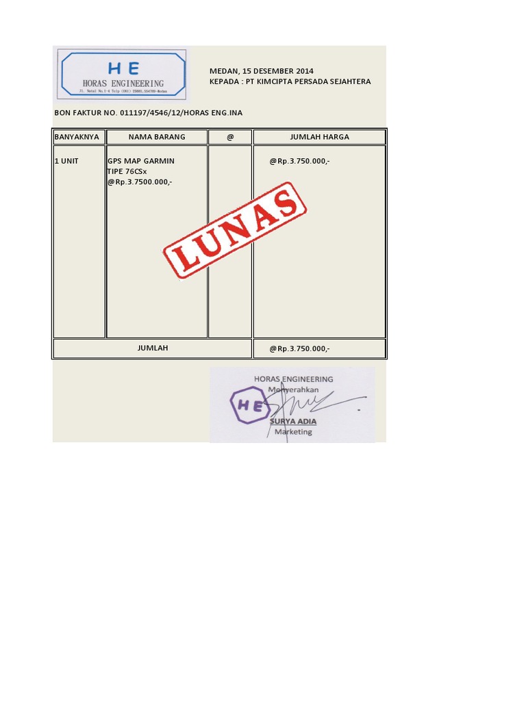 Bon Faktur Peralatan PT - KIM | PDF