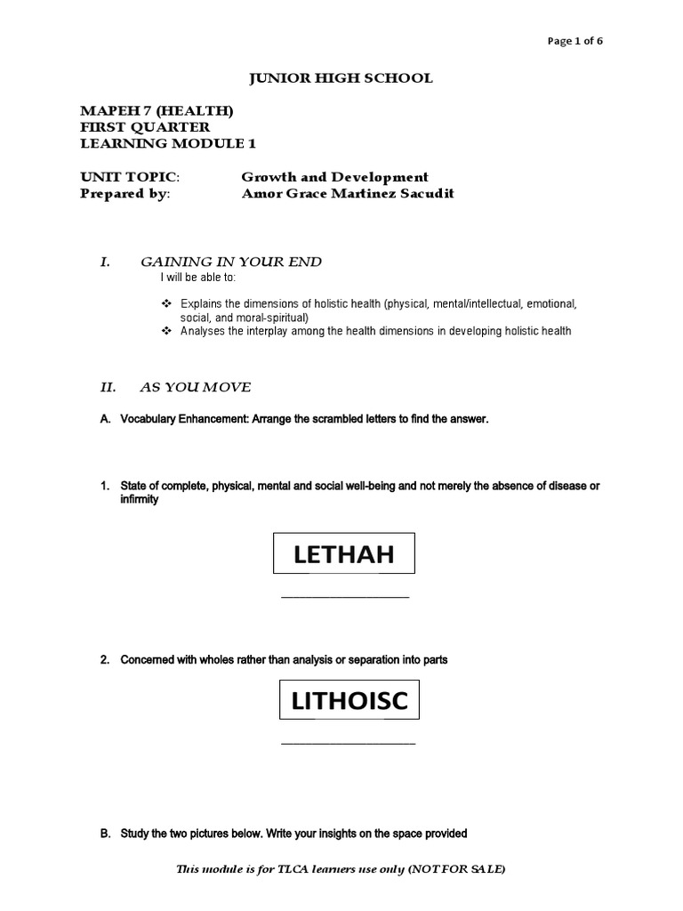 Grade7 Health Module | PDF | Mental Health | Physical Fitness