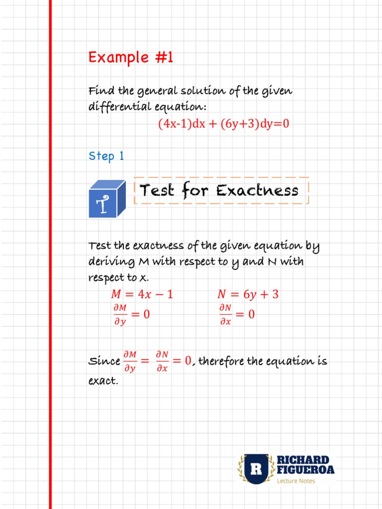 L4 Examples - Exact Differential Equations PDF | PDF | Equations ...