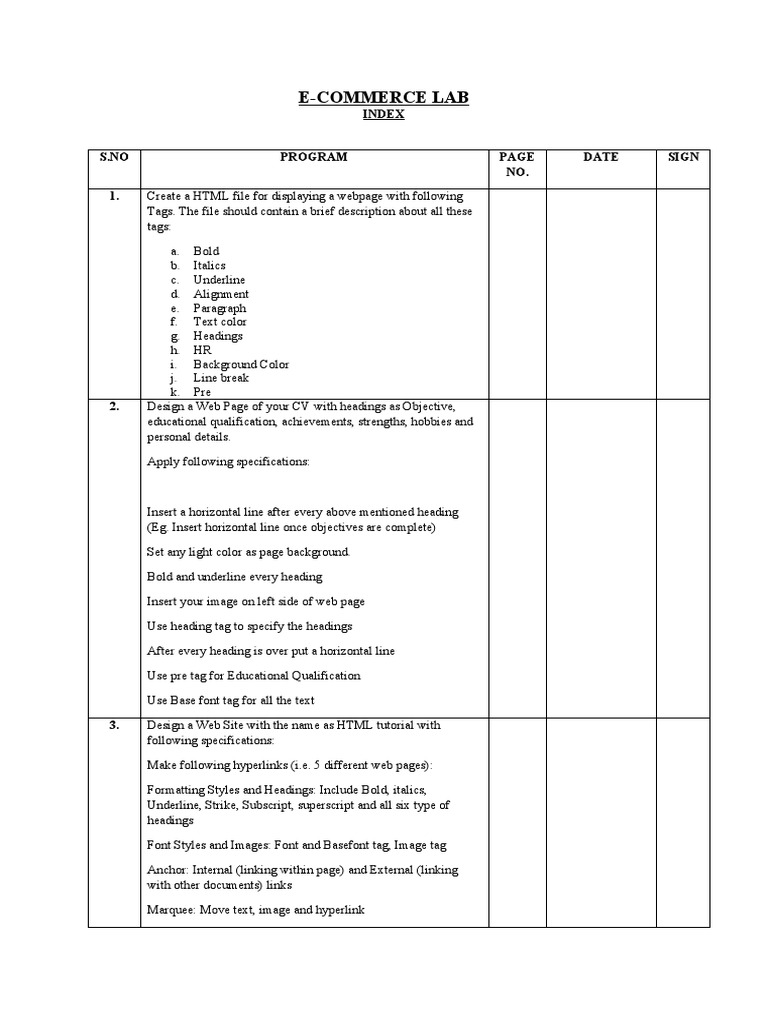 E Com Lab | PDF | Html Element | Html