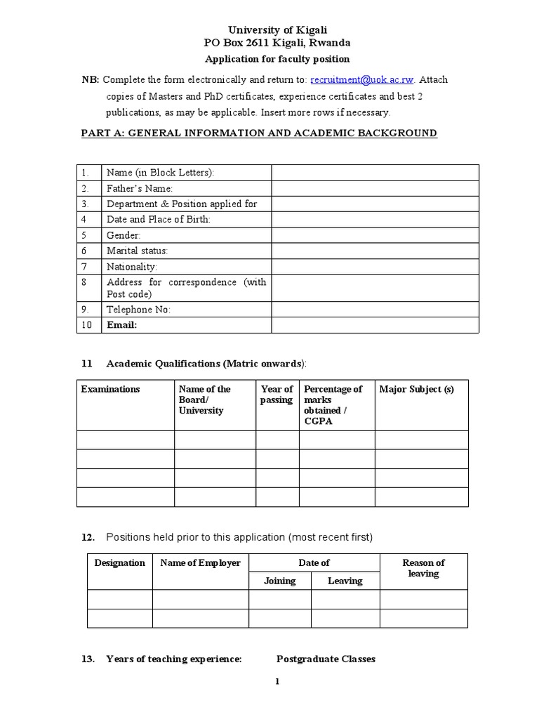 University of Kigali PO Box 2611 Kigali, Rwanda: Recruitment@uok - Ac ...