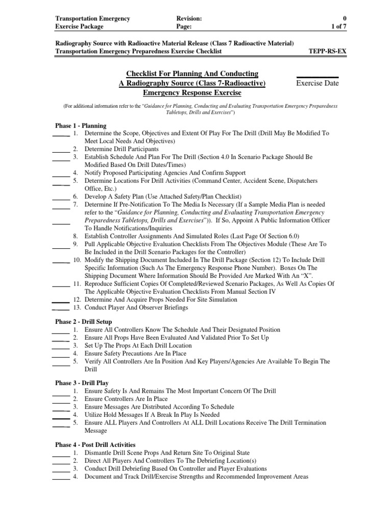 Checklist For Planning and Conducting A Radiography Source (Class 7 ...
