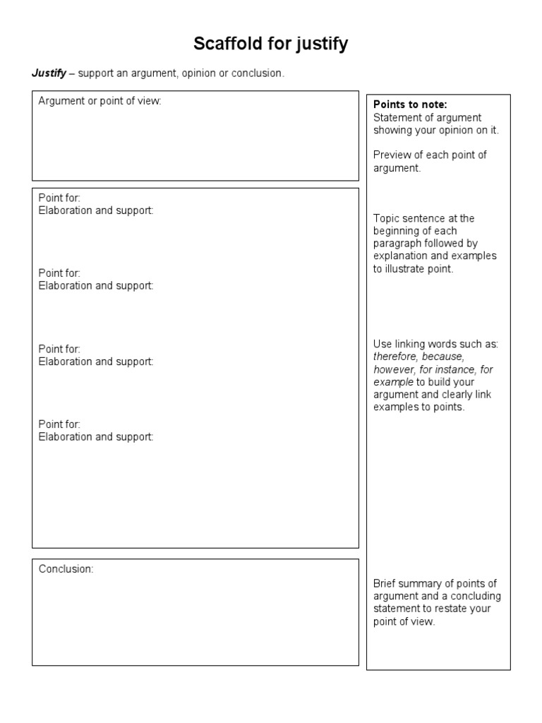 Scaffold For Justify: Justify - Support An Argument, Opinion or ...