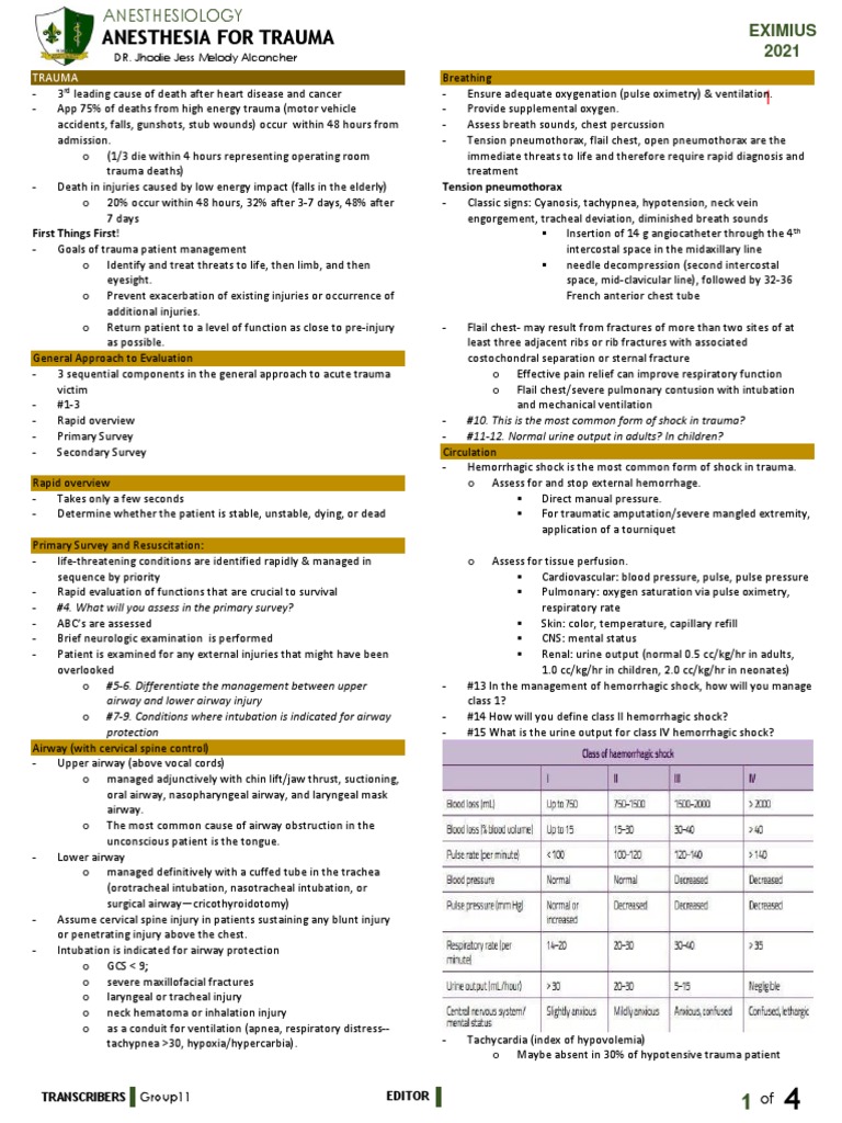 Anesthesia For Trauma | PDF | Traumatic Brain Injury | Shock (Circulatory)