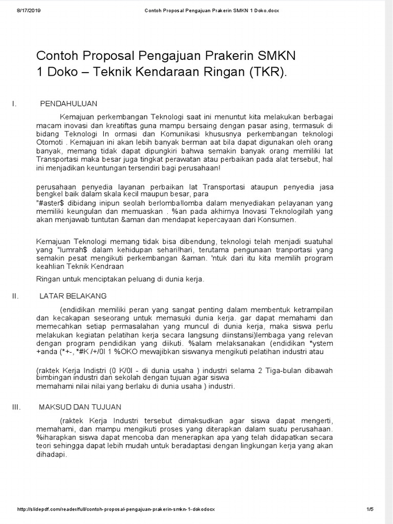 Proposal Prakerin SMKN 1 Doko TKR | PDF