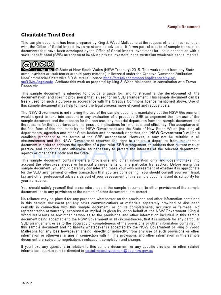 Sample Trust Deed | PDF | Trust Law | Trustee
