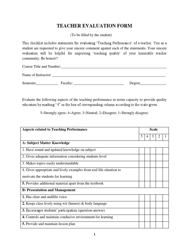 Teacher Evaluation Form | PDF | Educational Assessment | Teachers