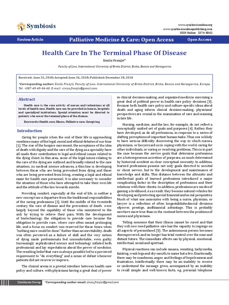 Health Care in The Terminal Phase of Disease | PDF | Palliative Care ...
