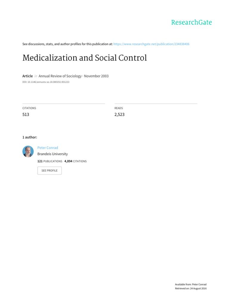 Medicalization and Social Control | PDF | Social Science | History