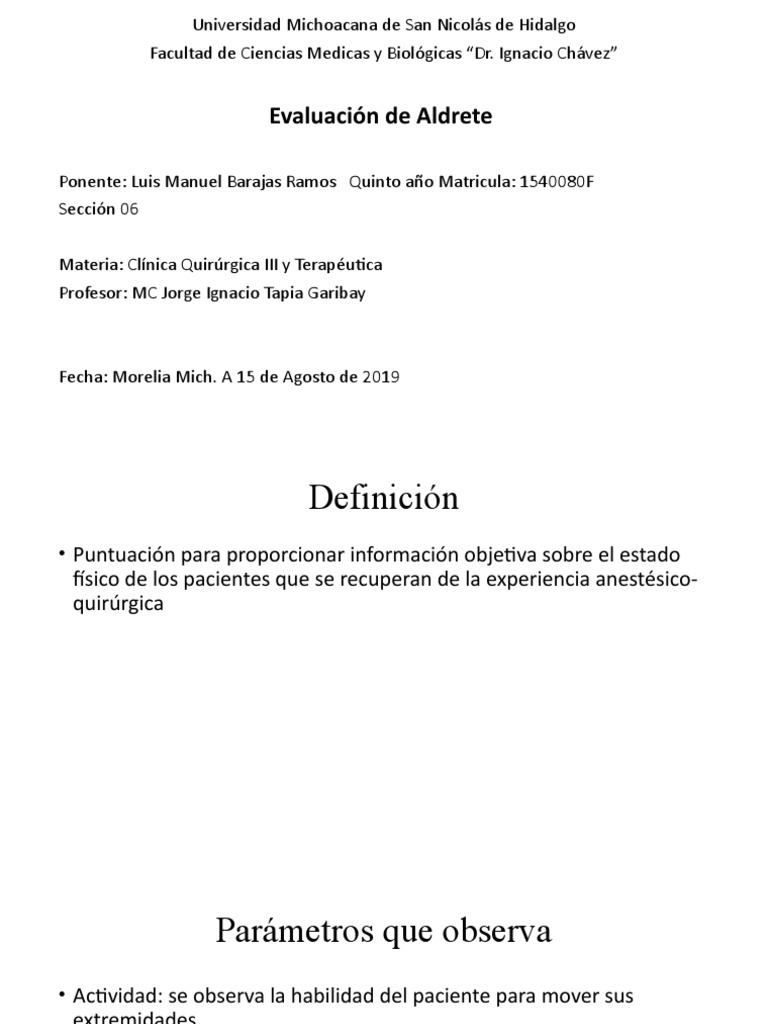 ALDRETE Modificada | PDF | Anestesia | Especialidades Medicas