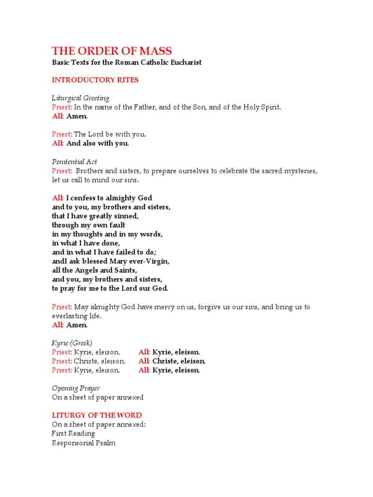 The Order of Mass | PDF | Mass (Liturgy) | Worship