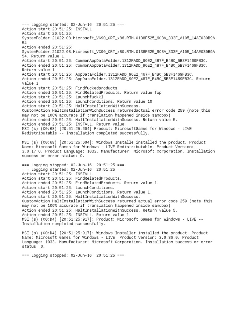 GFWLIVESetup Log Verbose | PDF | Software Companies Of The United ...