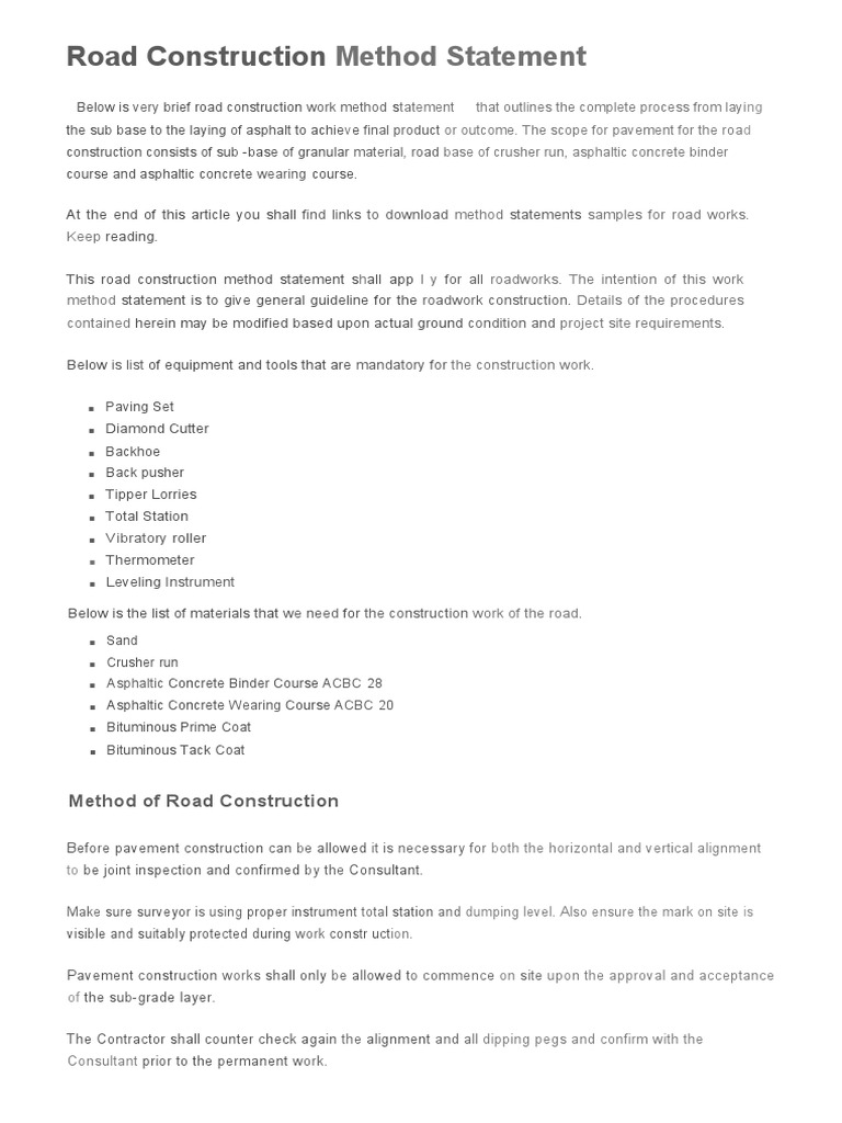 MOS For Road Construction | PDF | Asphalt | Concrete