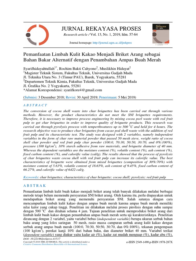 Jurnal Rekayasa Proses | PDF | Cocoa Bean | Nature