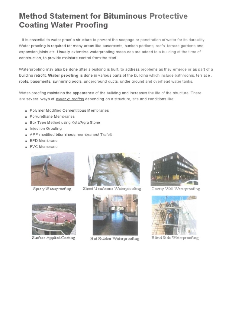 MOS For Bituminous Protective Coating Water Proofing | PDF | Building Technology | Chemistry