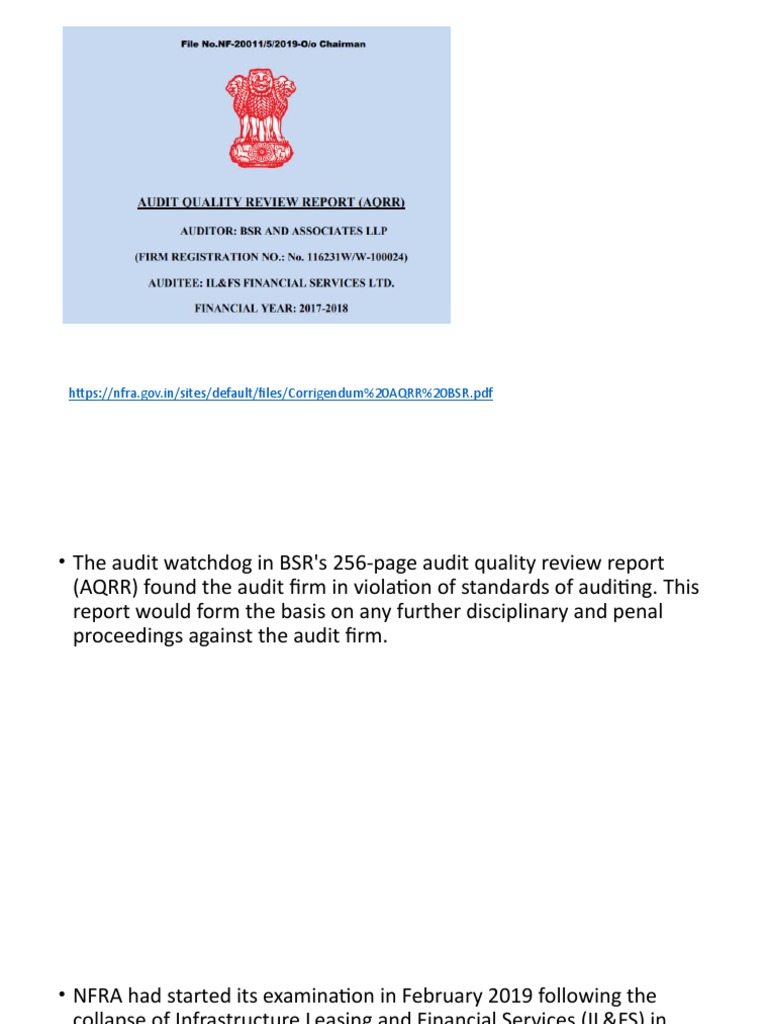 Deloitte, KPMG and The IL&FS Saga - NFRA Finds Deficiencies in BSR's Audit of IL&FS | PDF