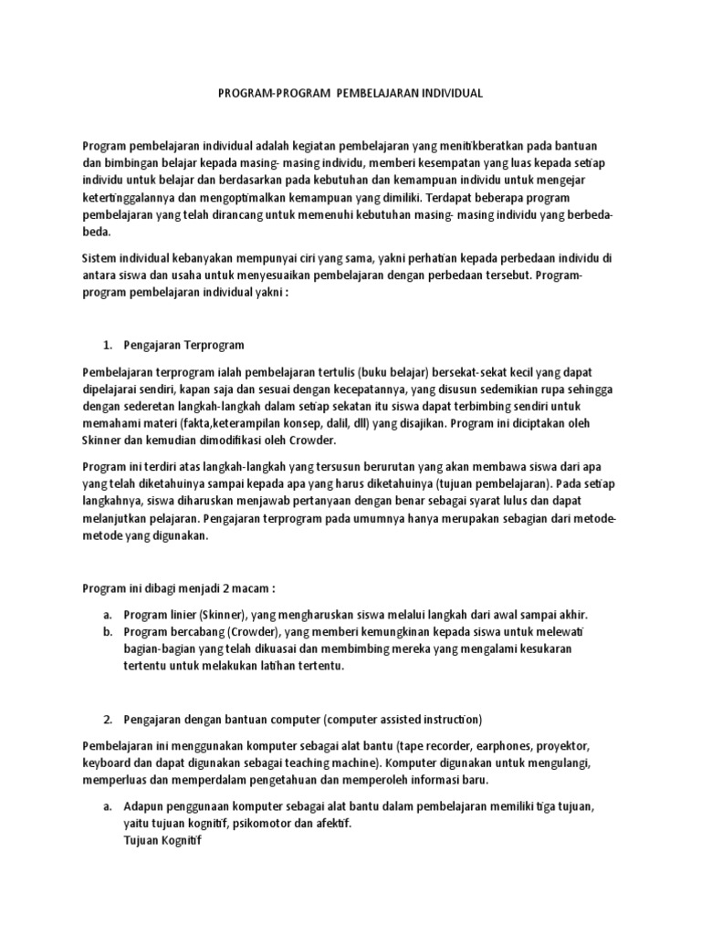 Program Pembelajaran Individual | PDF