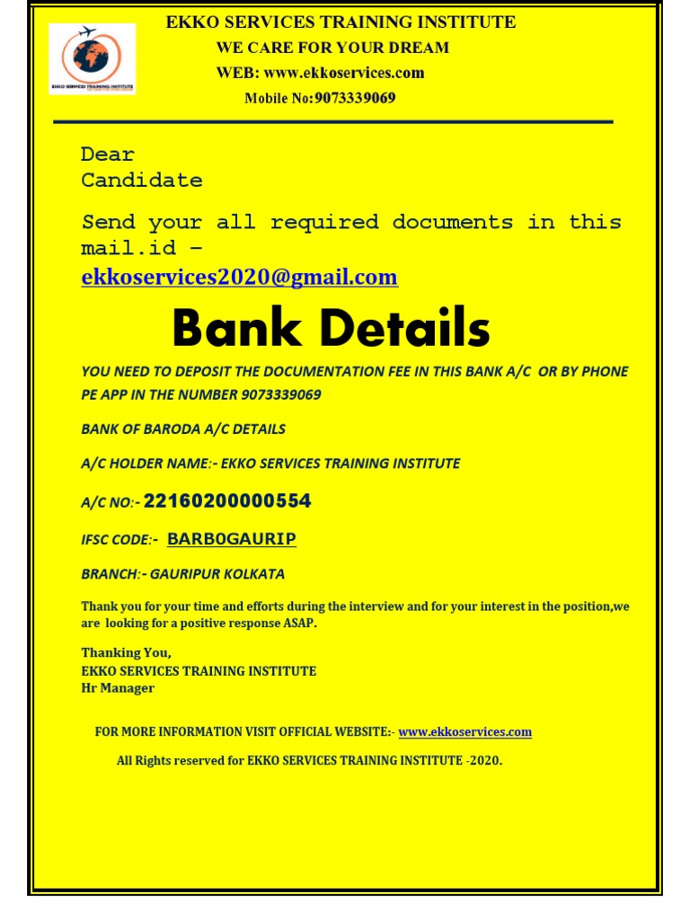 Bank Details: Dear Candidate Send Your All Required Documents in This ...