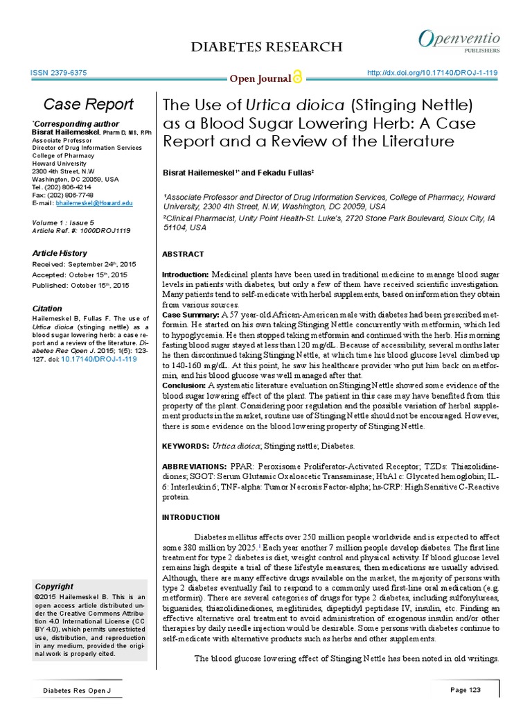 The Use of Urtica Dioica Stinging Nettle As A Blood Sugar Lowering Herb ...