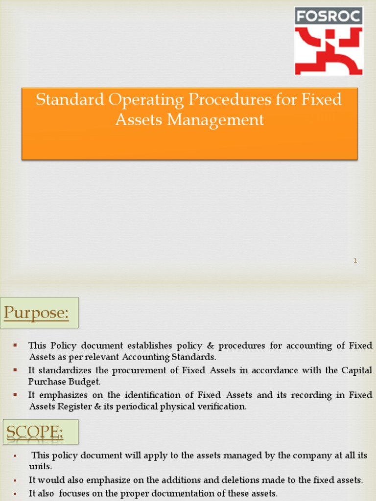Fixed Assets Management SOP Guide | PDF | Financial Services | Business