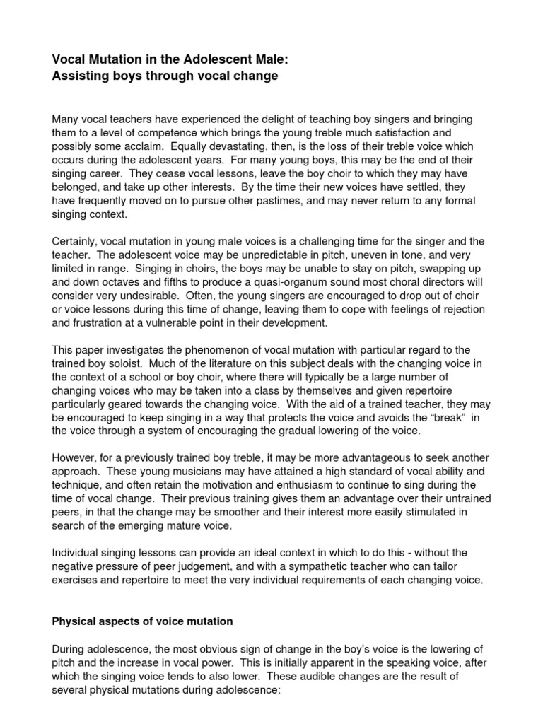 Vocal Mutation in Adolescent Male - Assisting Boys Through Vocal Change ...