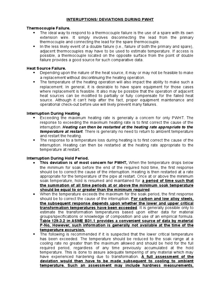 Deviations During PWHT and Response | PDF | Temperature | Metals