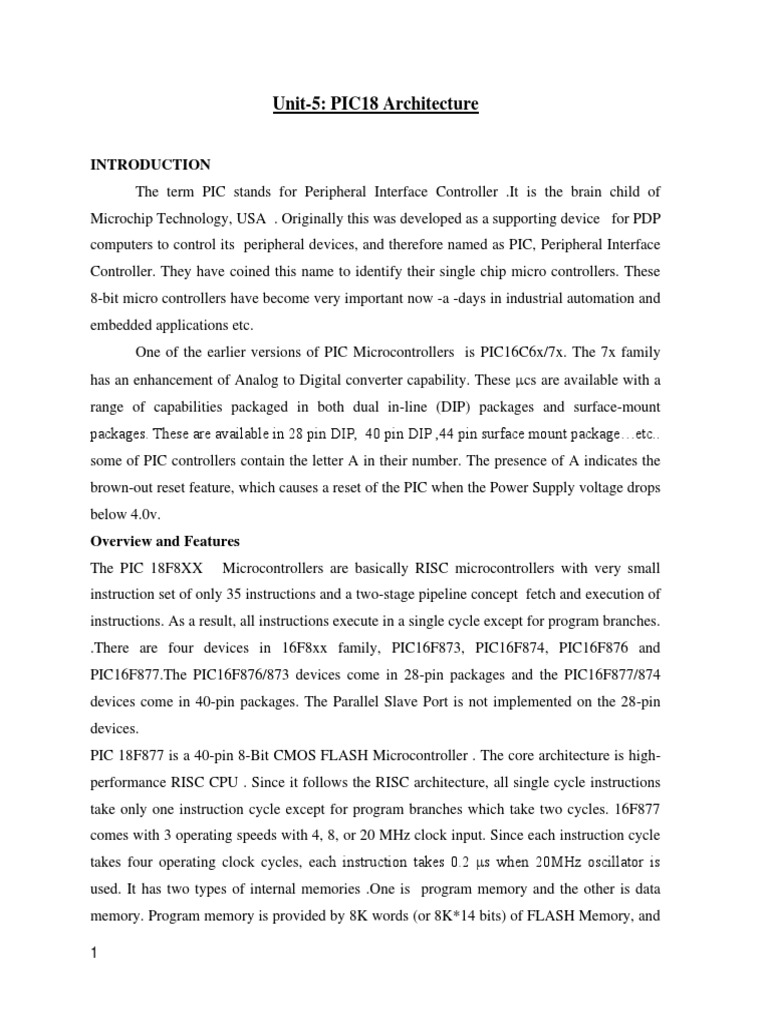Unit-5 PIC18 Architecture PDF | PDF | Microcontroller | Electronic Design