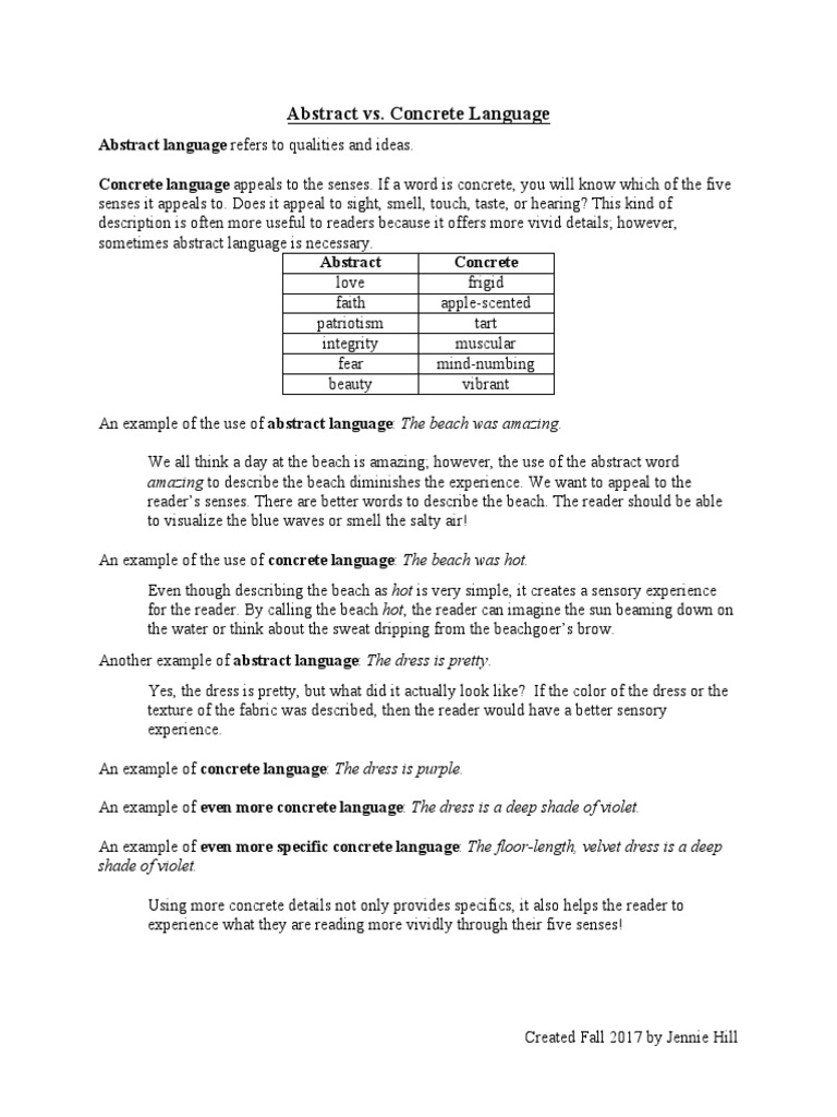 Abstract vs. Concrete Language | PDF