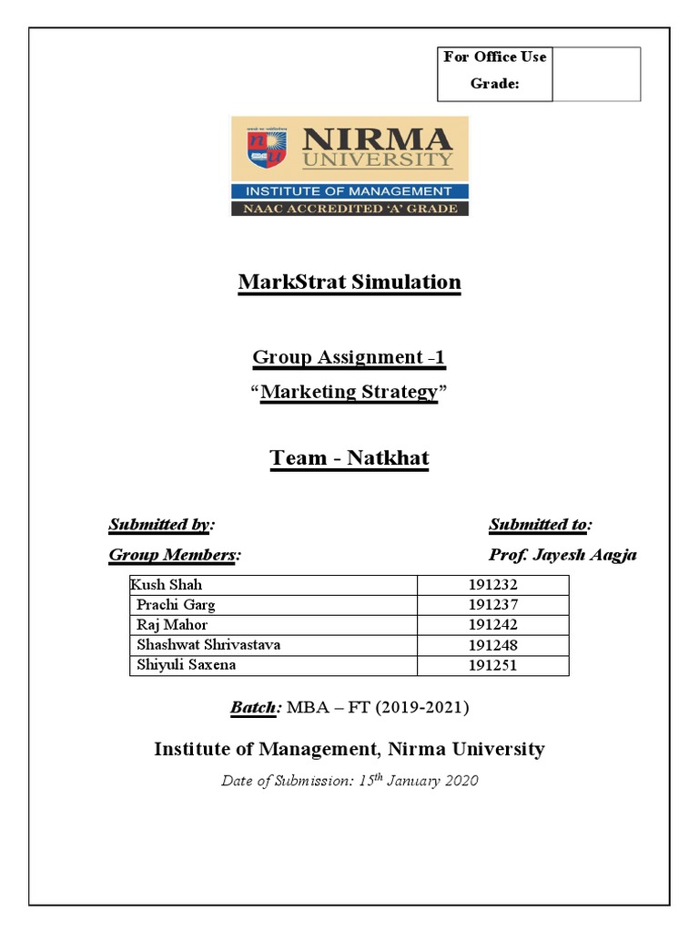 Markstrat Simulation: Group Assignment - 1 "Marketing Strategy" | PDF ...