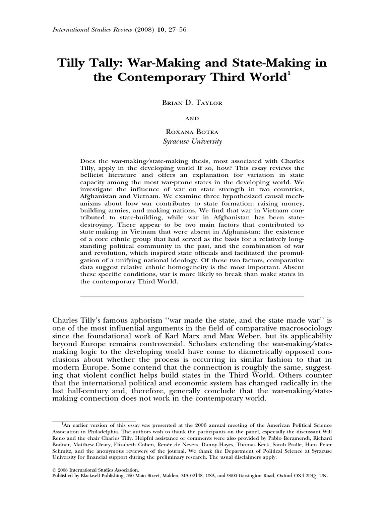 Tilly Tally War-Making and State Making in The Contemporary Third Word ...
