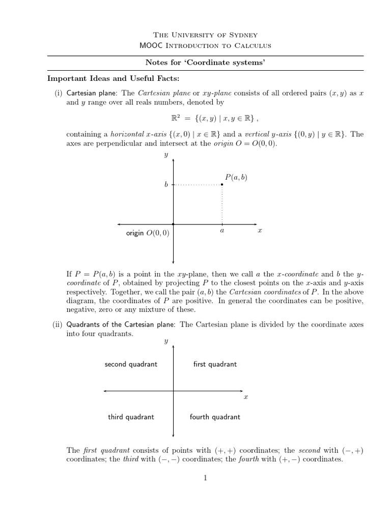 Notes For Coordinate Systems' Important Ideas and Useful Facts | PDF ...